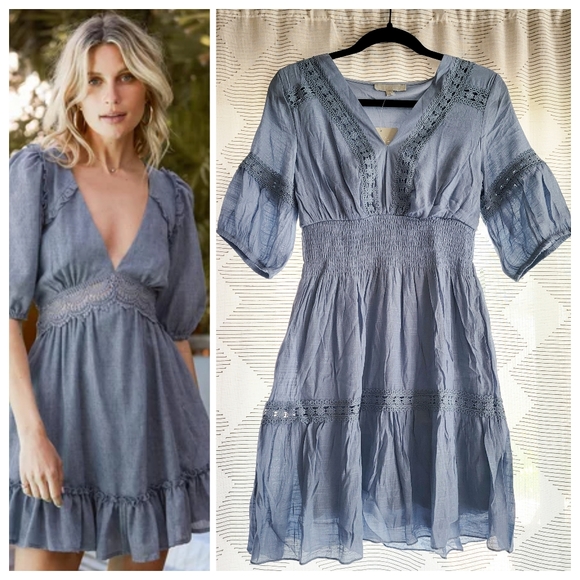 J Gee | Dresses | J Gee Slate Blue Eyelet Tiered Dress | Poshmark